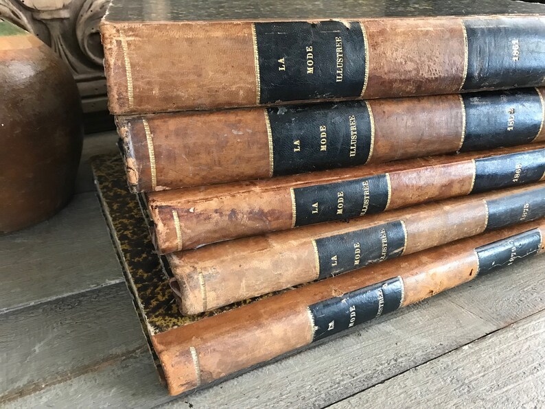 19th C French Leather Books, 1860s La Mode Illustrée, Fashion ...