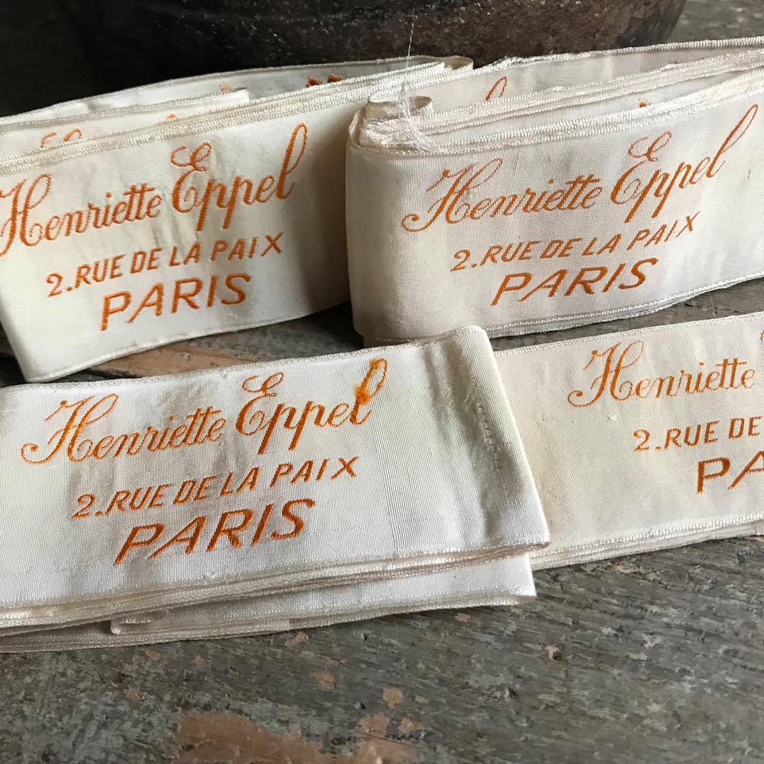 1900s French Paris Maison Shop Label, Silk, Tape, Embroidered Lettering ...