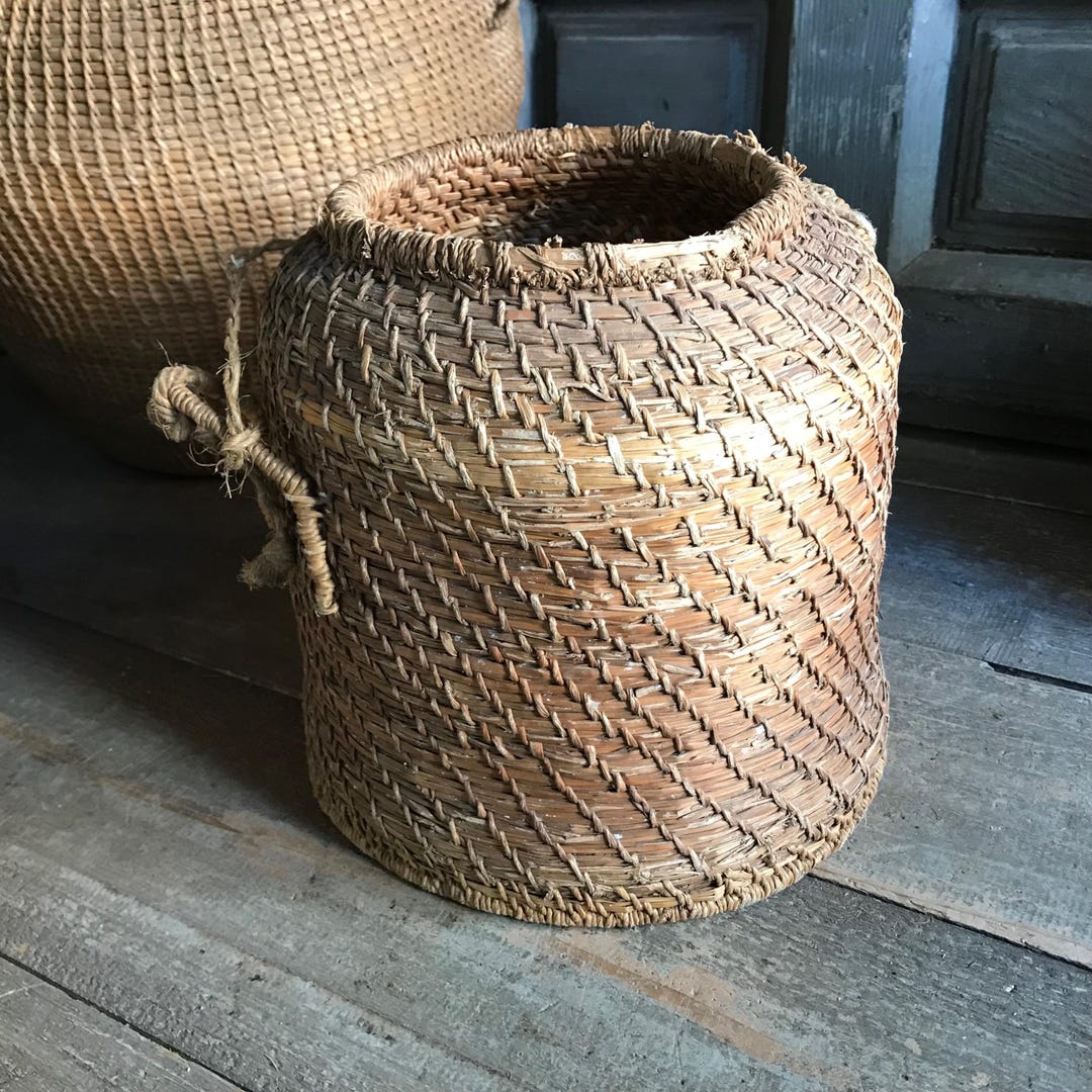 Rustic Basket, Small Coiled Rye Beehive Stye, Hand Woven, Small, French ...