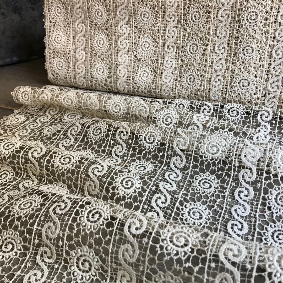 Antique French Lace Trim, Ecru, Floral Design, Extra Wide, Bolt Unused ...