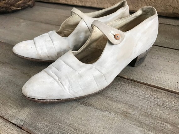 French White Kid Leather Shoes, Mary Jane Shoes, 192… - Gem