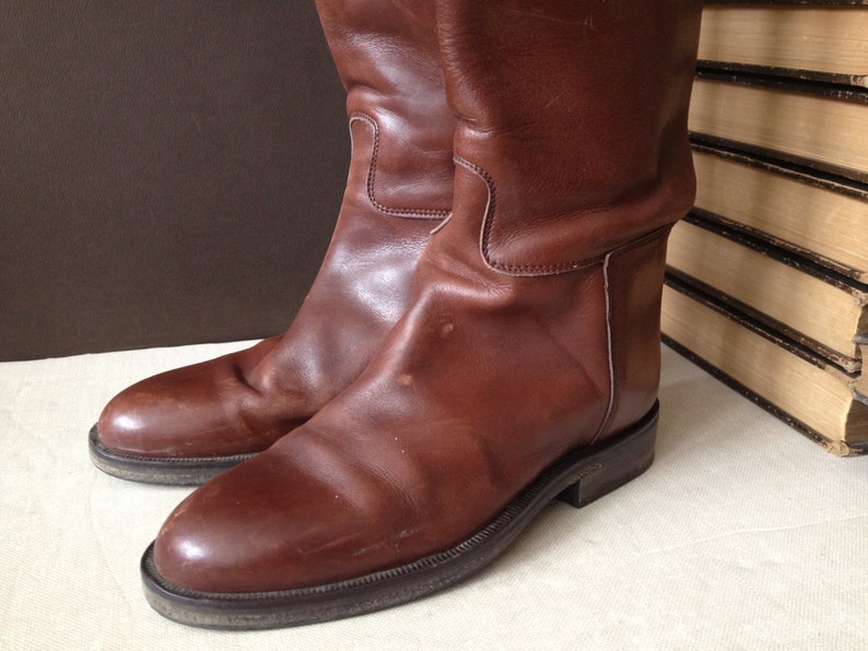 Brown Leather Riding Boots Italy Chestnut Brown Distressed | Etsy