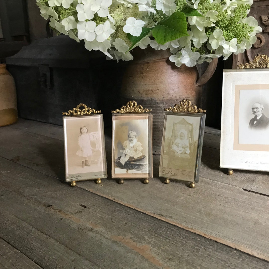 French Ormolu Easel Frame, Classic Ribbon Bow, Beveled Glass, Photo ...