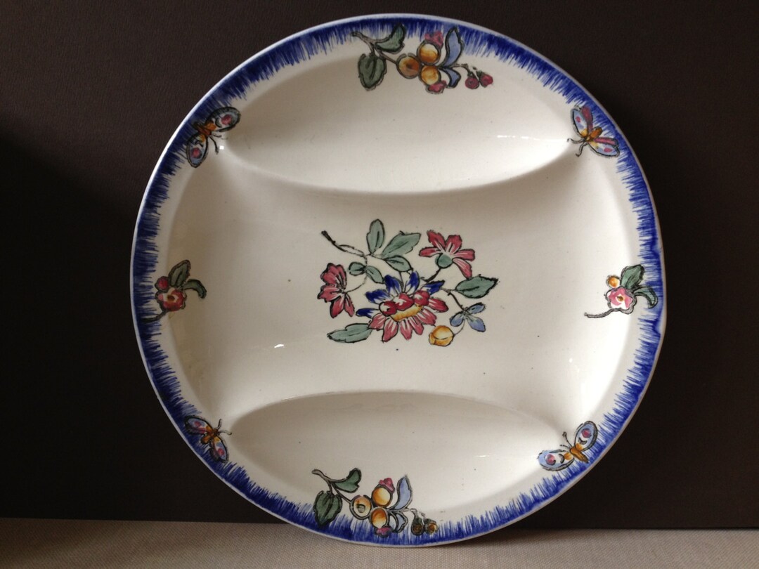 French Longwy Porcelain Plate Handpainted Floral Dinner Serving Plate ...