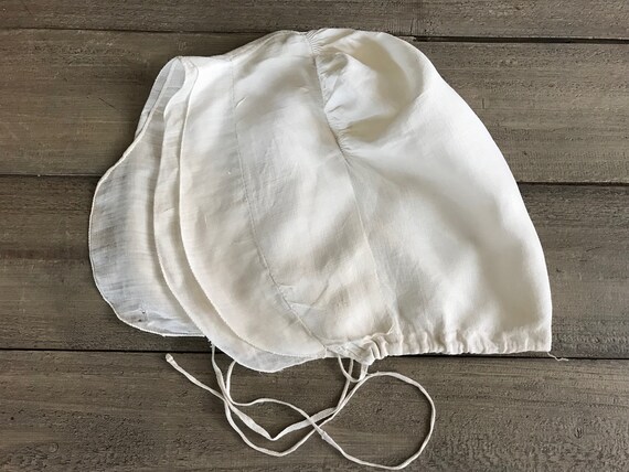 19th C French White Linen Peasant Bonnet, Rare Period… - Gem