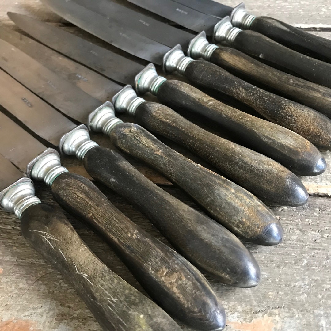French Horn Handle Knife Set, Dark Horn, Silverware, Flatware, Embossed ...