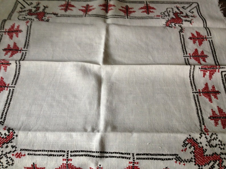 White Linen Tablecloth Made in Italy Hand Embroidered Cross - Etsy