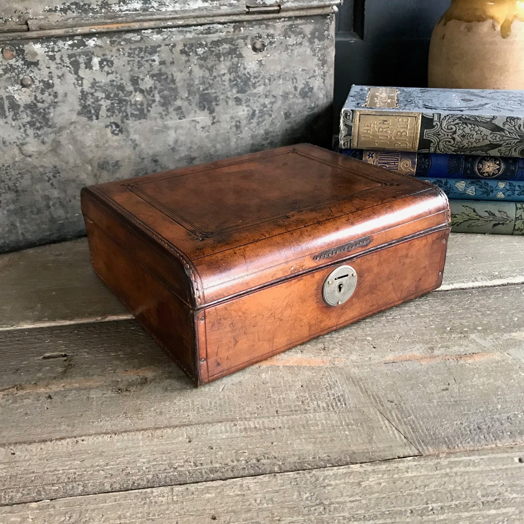 Edwardian English Leather Box, Jewelry, Travel Case, Tooled Leather ...