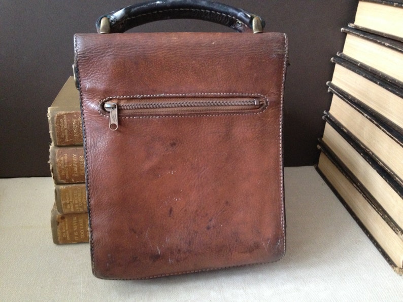Brown Leather Handbag Made in France Man Bag French Texier | Etsy