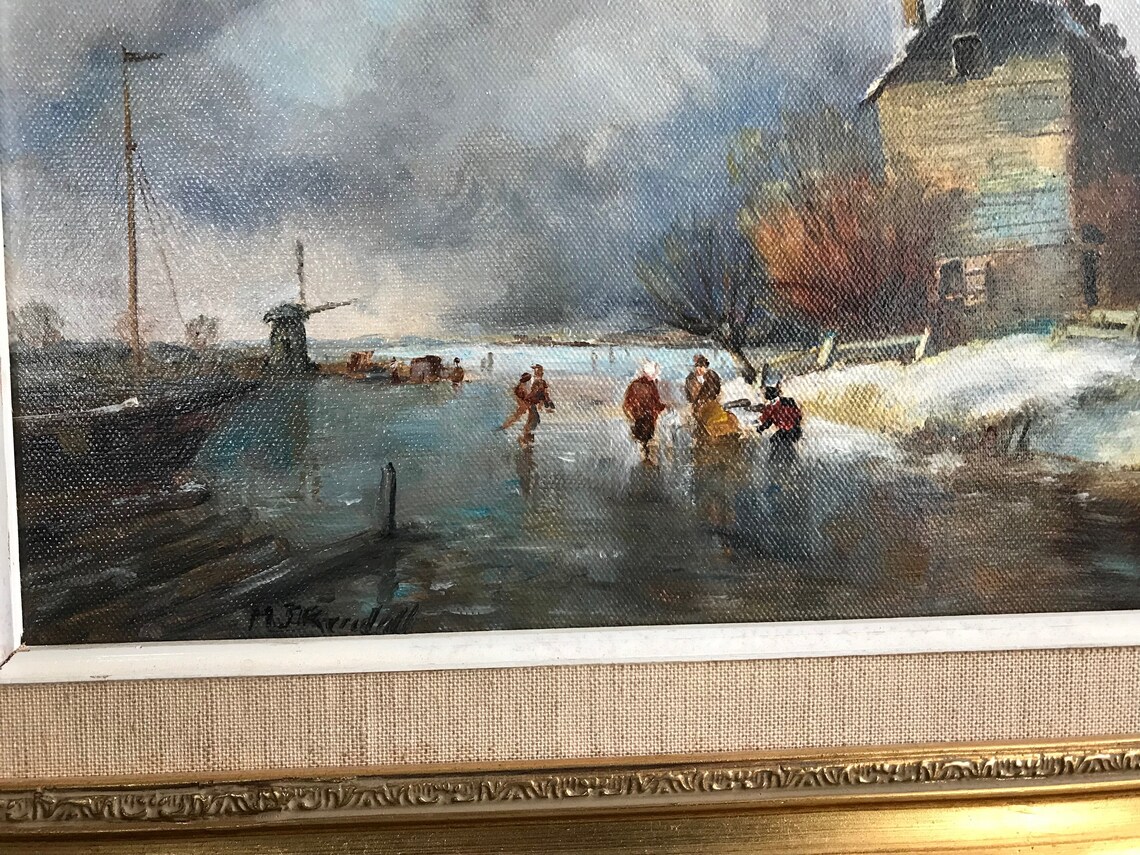 Oil on Canvas Painting, MJ Rendell, British Painter, Dutch Pastoral ...