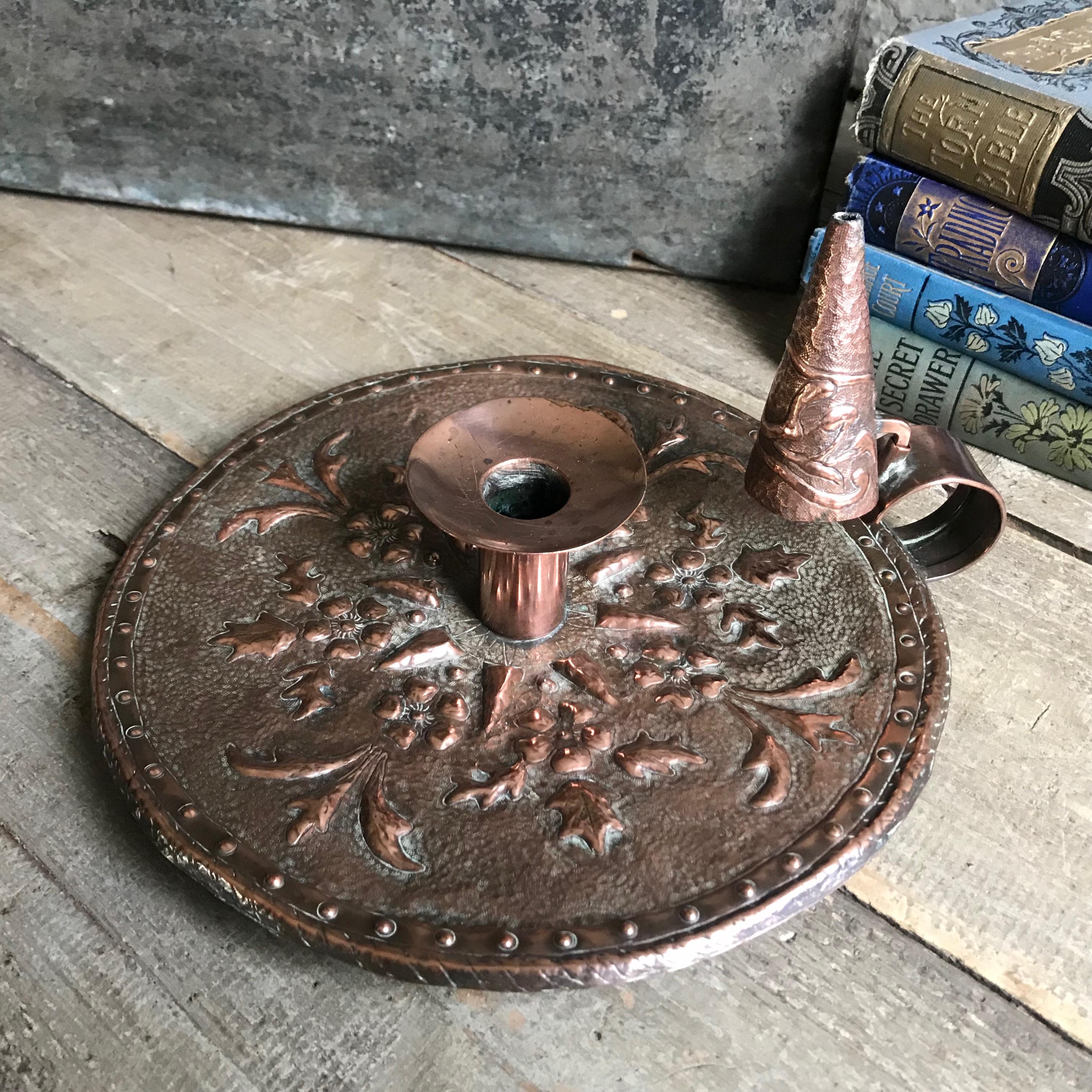 Copper Candle Holder, Arts and Crafts, Embossed Copper, Copper Snuffer ...