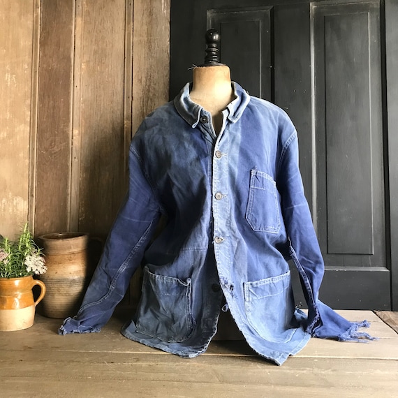 French Indigo Work Jacket, Bleu De Travail Coat, Deni… - Gem