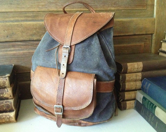 Leather Suede Backpack Rucksack Vintage Rustic Brown Charcoal Medium - Etsy