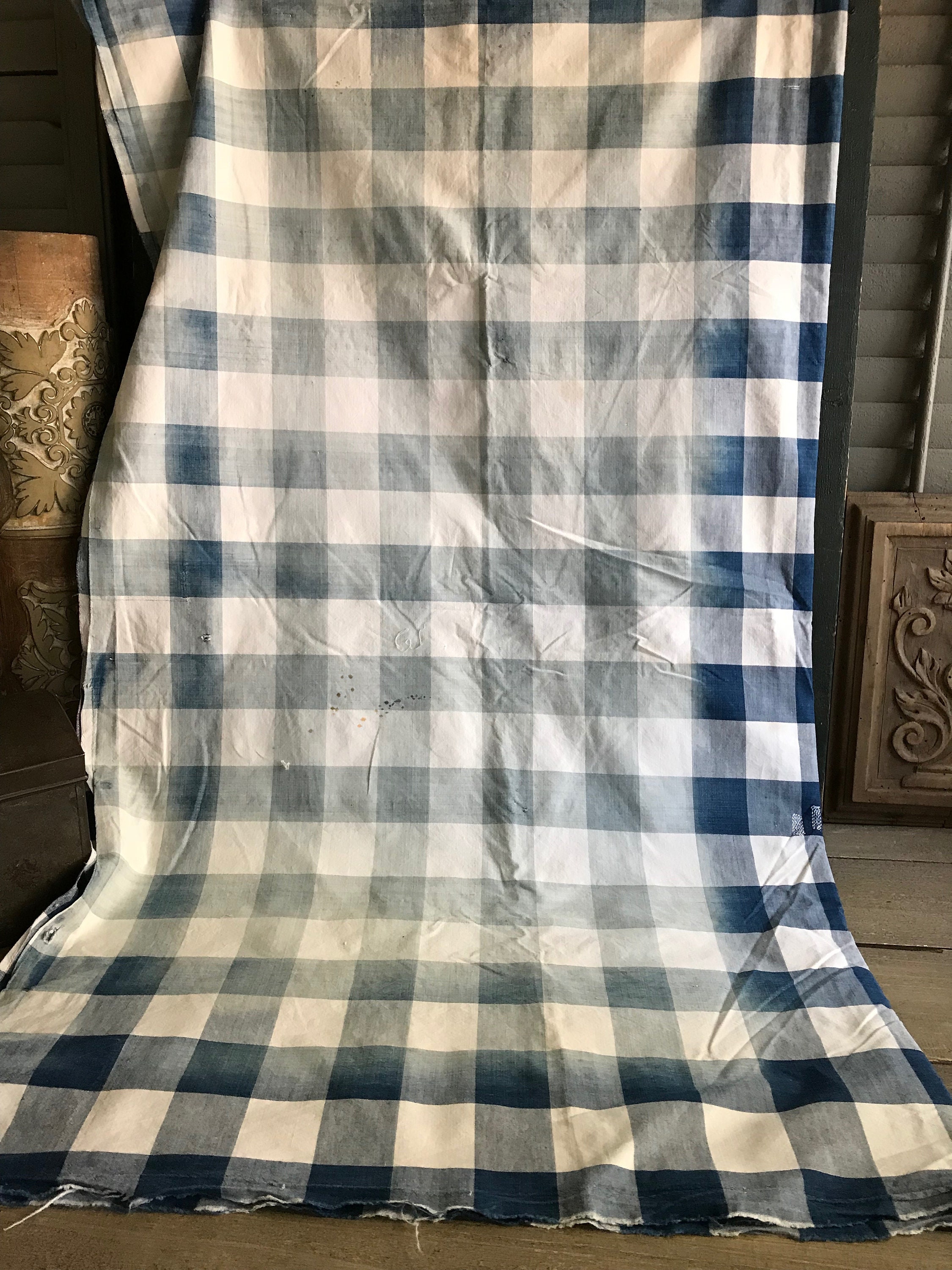 Antique French Blue Vichy Fabric Indigo Blue Check - Etsy UK