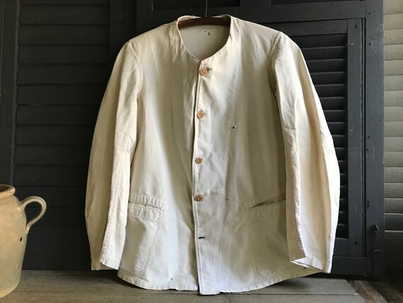 French Chore Jacket, Off White Cotton Twill, Garden, … - Gem