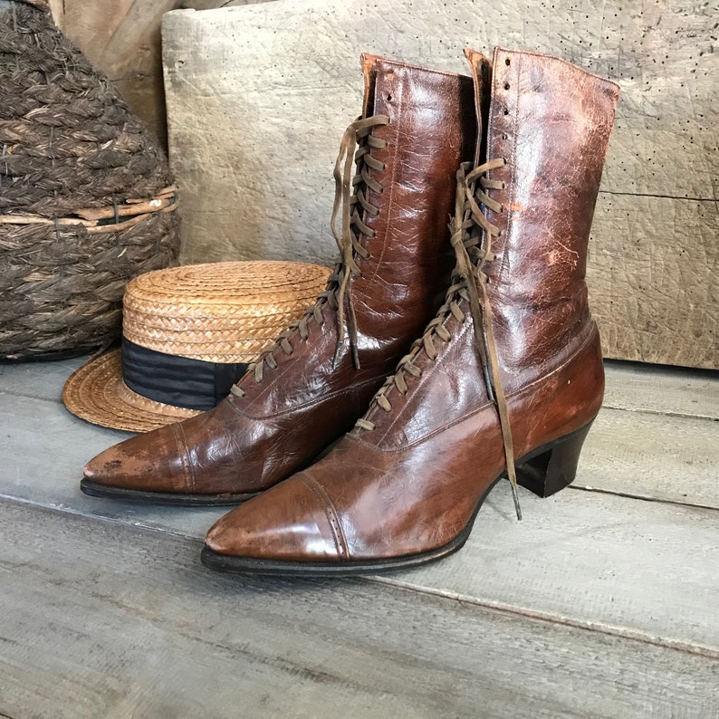 Antique Lace up Boots 1900s Edwardian Victorian Brown - Etsy Ireland
