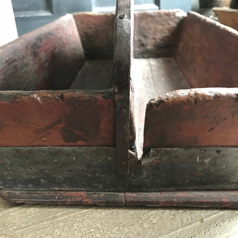 Rustic Wood Garden Plant Carrier Trug Painted Red Iron - Etsy