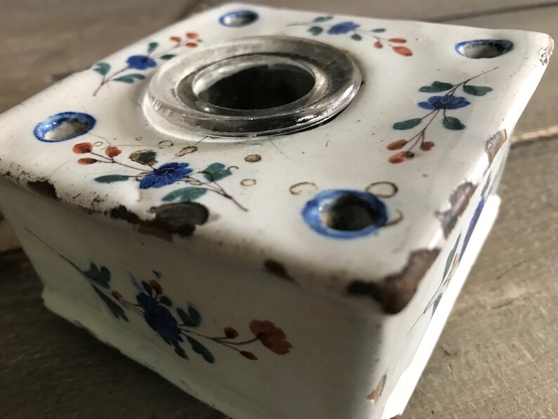 Antique French Inkwell Faience Tin Glaze Handpainted - Etsy