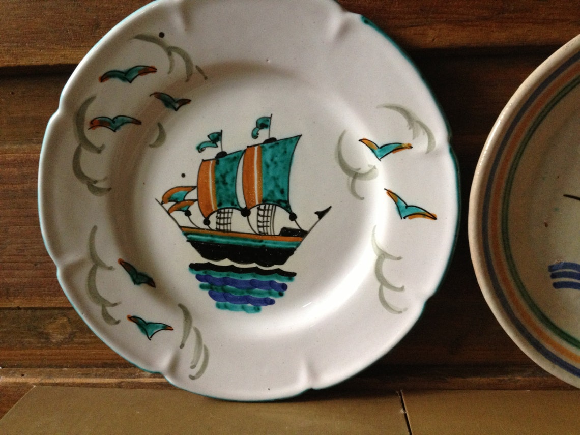 Vintage Handpainted Pottery Plate ~ Galleon Ship ~ Nautical ~ Signed - Etsy
