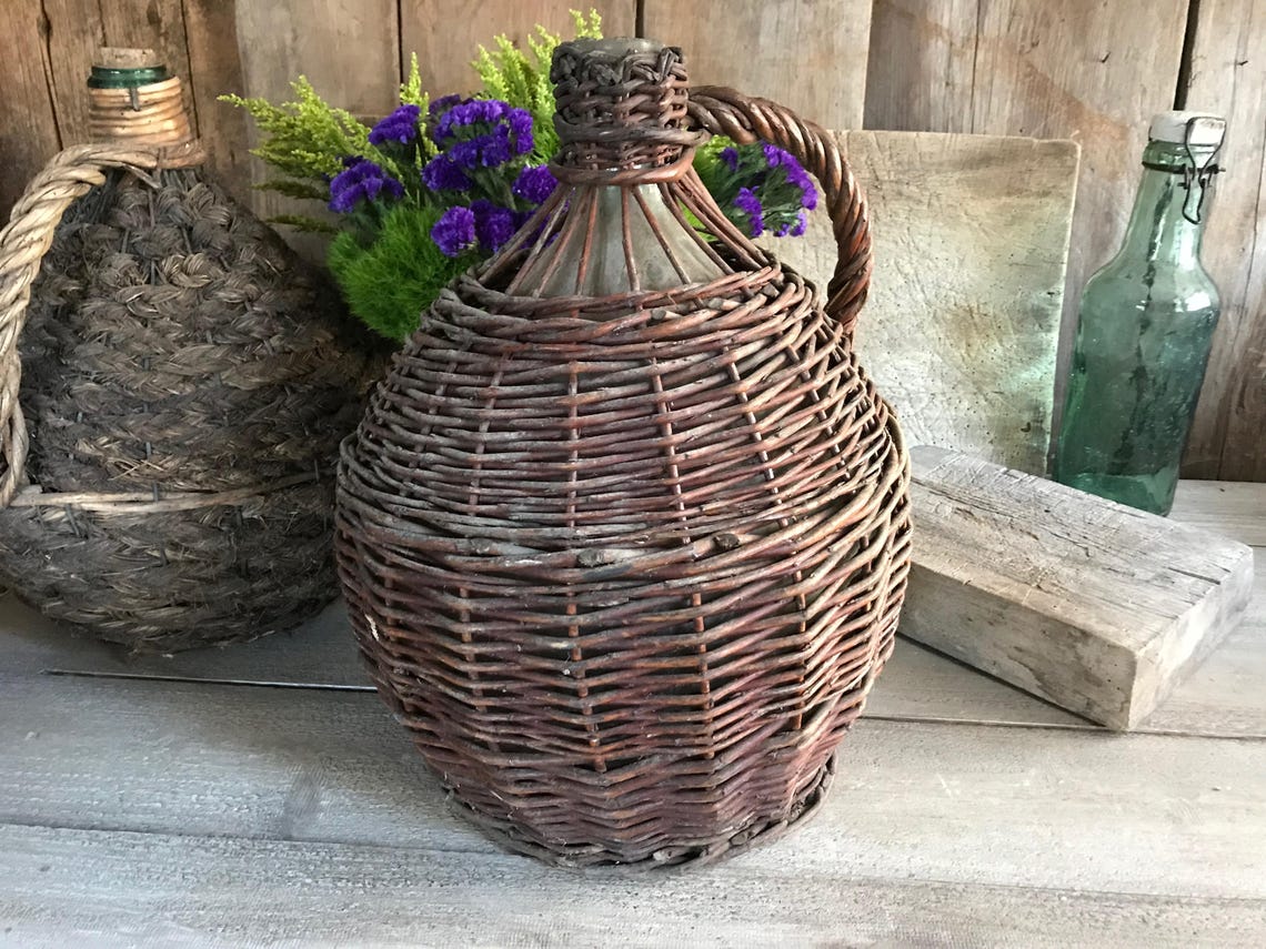 Large French Demijohn Wine Bottle Flagon Hand Wrapped | Etsy