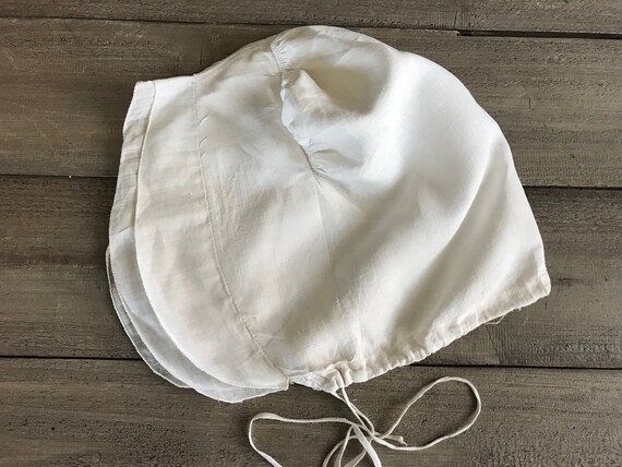 19th C French White Linen Peasant Bonnet, Rare Period… - Gem