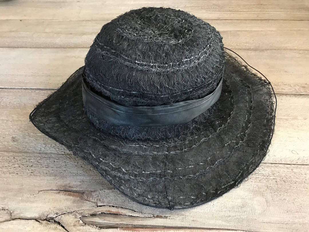 Victorian Black Lace Hat, Wired, Silk Lined, Period Costumes, Millinery ...