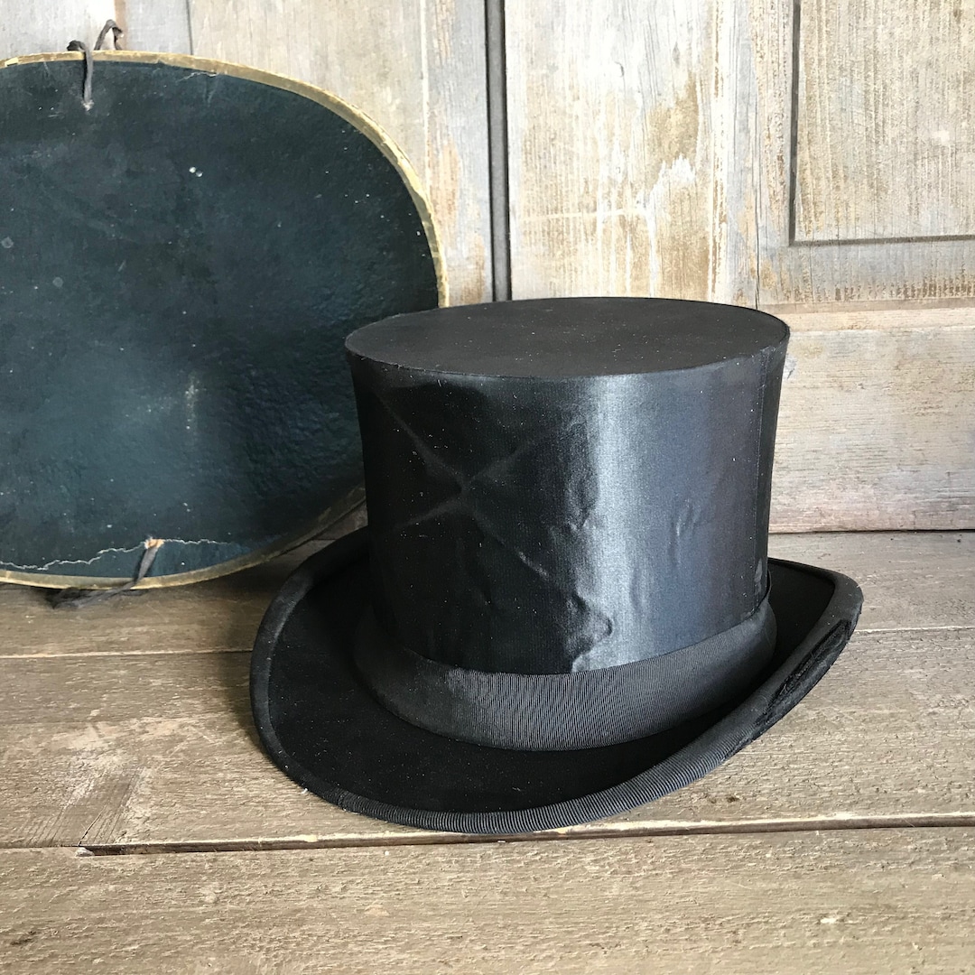 French Black Silk Top Hat, Original Box, Collapsible, Top Hat Display ...