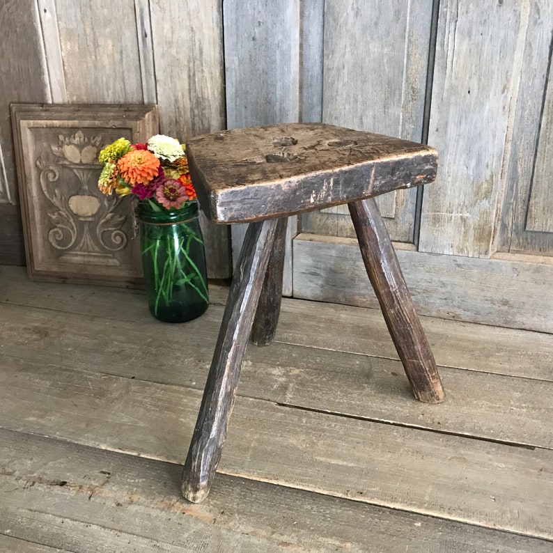 Rustic French Milking Stool Amazing Patina Primitive - Etsy