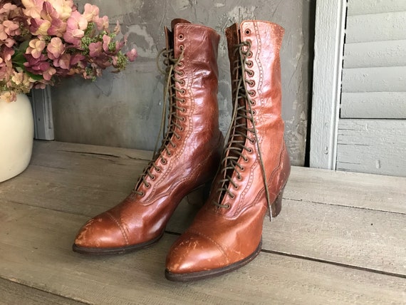 Antique Lace Up Boots 1900s Edwardian Victorian Bro… Gem
