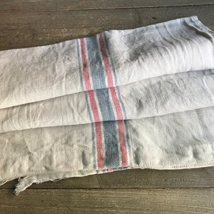 French Linen Laundry Sack, Blue Red Stripe, Grain Flour Sack, French ...