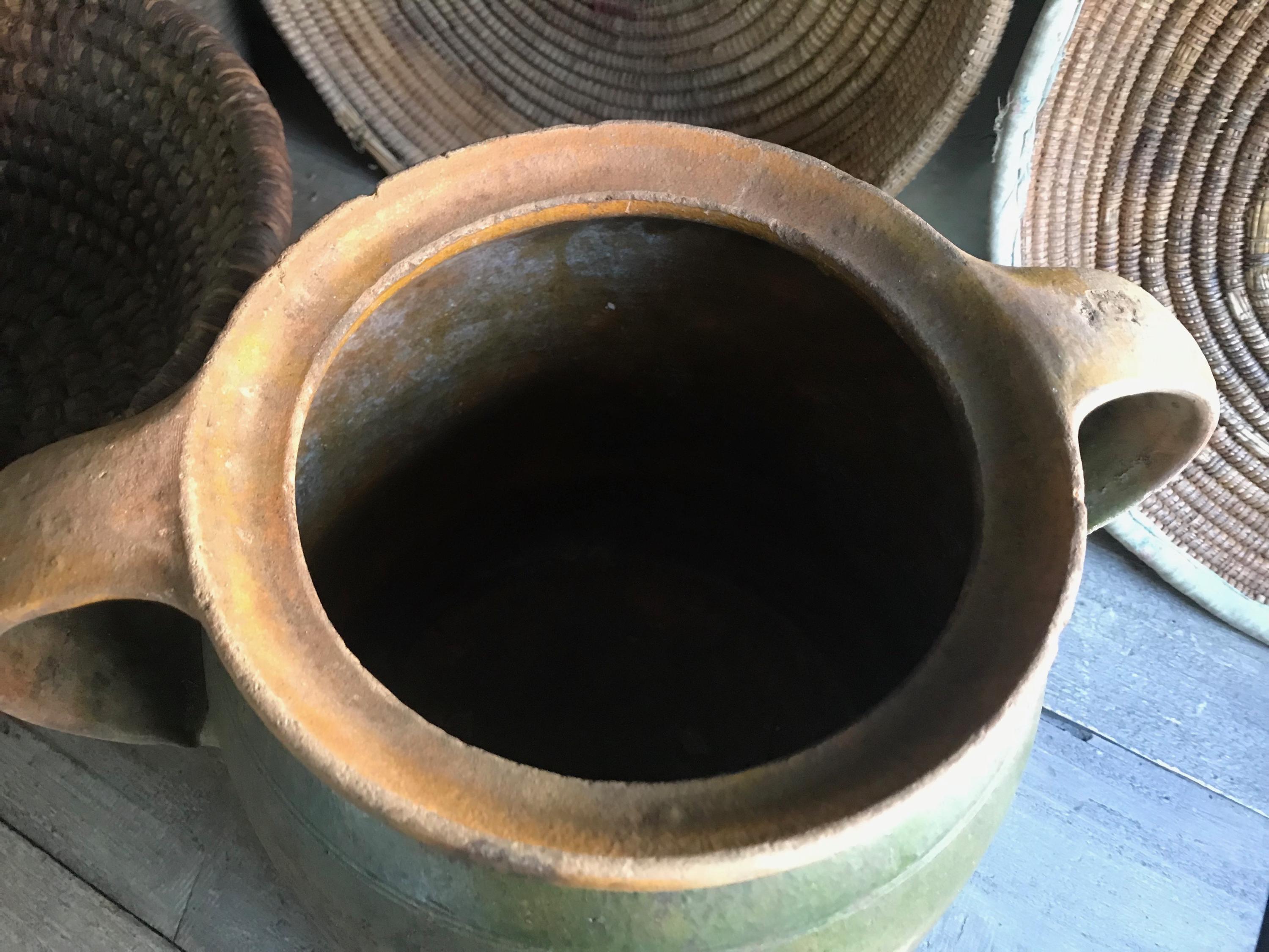 19th C Pottery Jug, Olive Confit Jar, Olive Green, Rustic Earthenware ...
