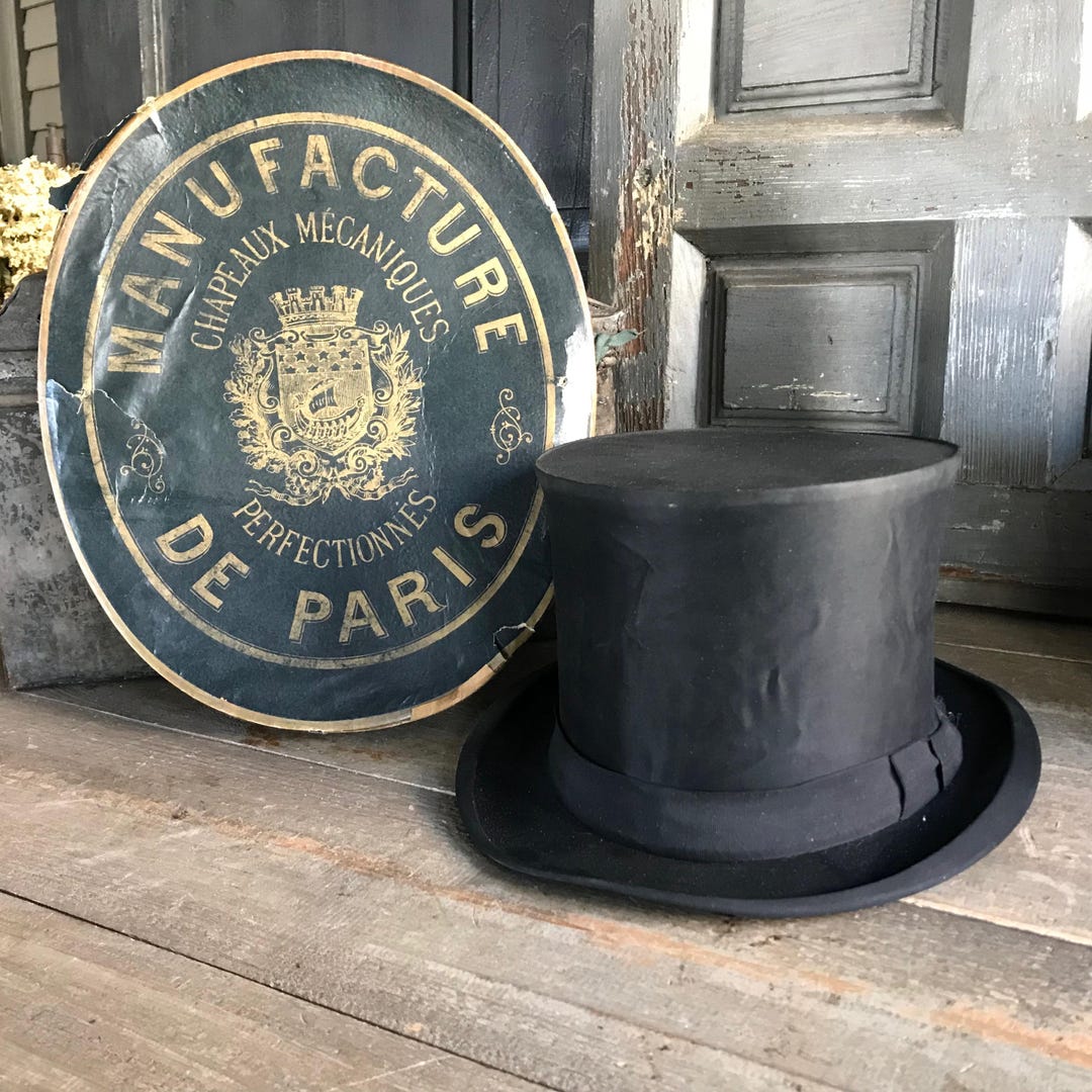 French Black Silk Top Hat, Original Box, Collapsible, Paris France, Top ...