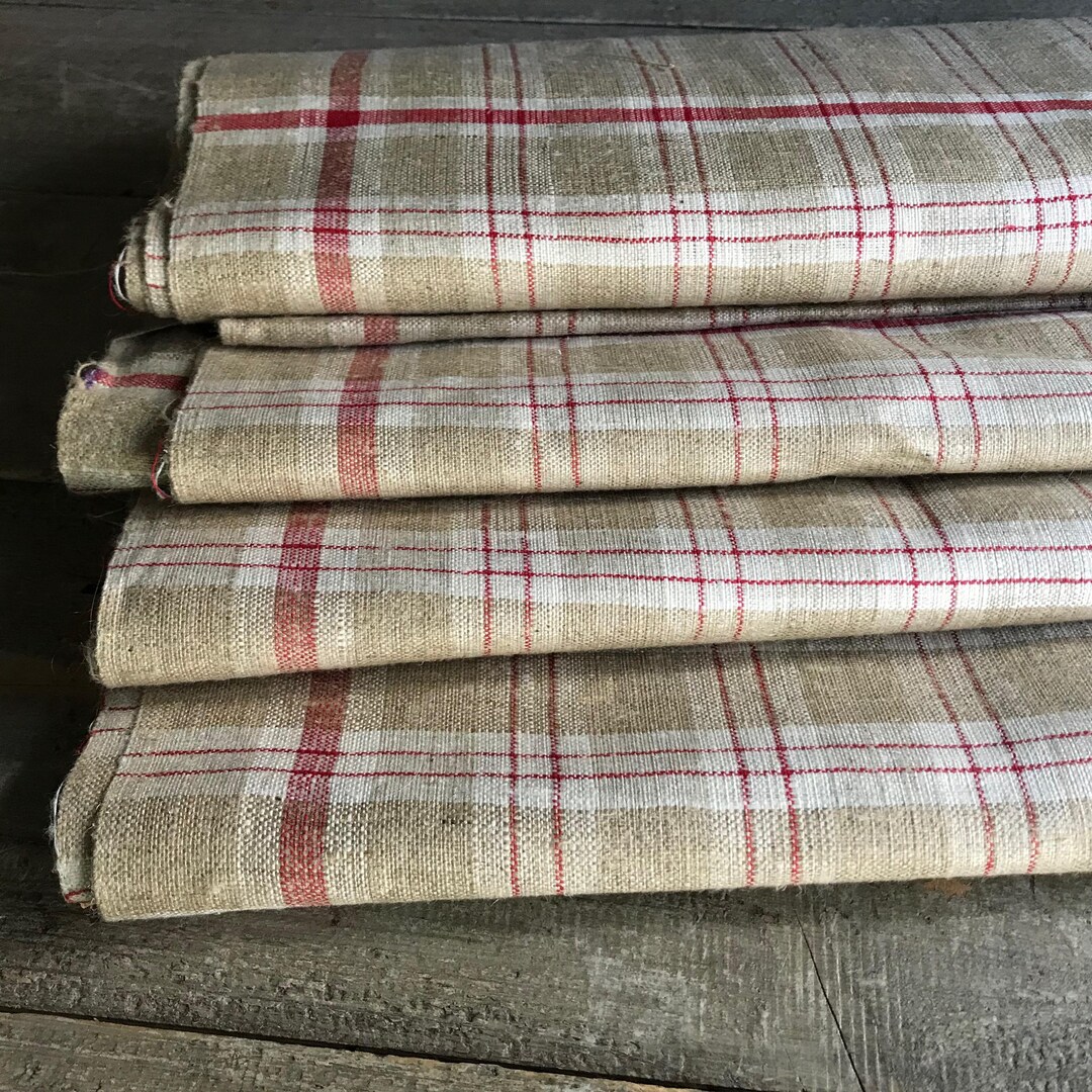 Unused Bolt Linen Toweling Fabric, French Torchon, Red Stripe, Check, 9 ...
