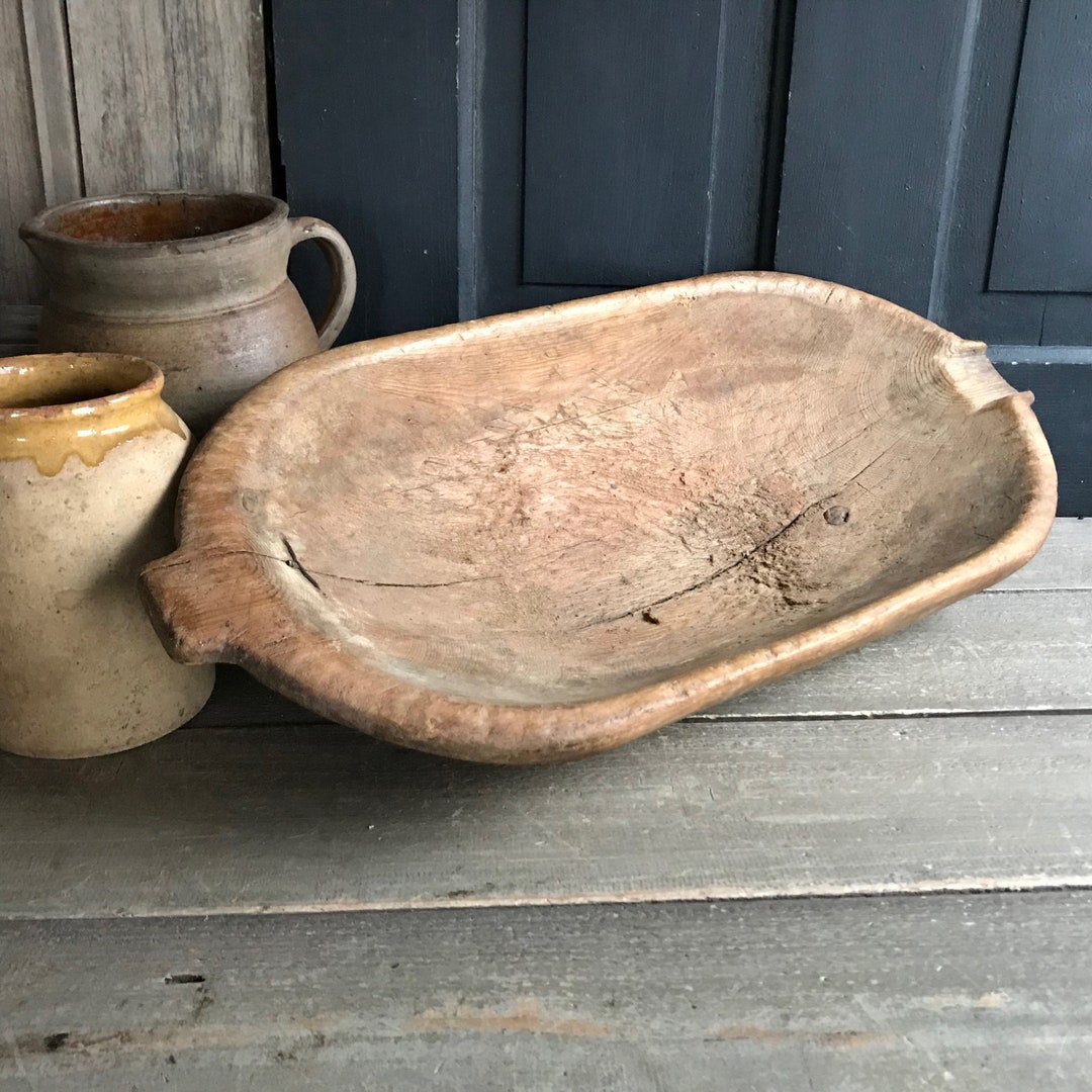 Antique Handcarved Wood Bowl, Primitive, Repair, Trencher, Cheese ...