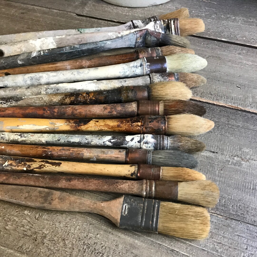 1 French Copper Paint Brush, Industrial Decor, Round Brush, Wood Handle ...
