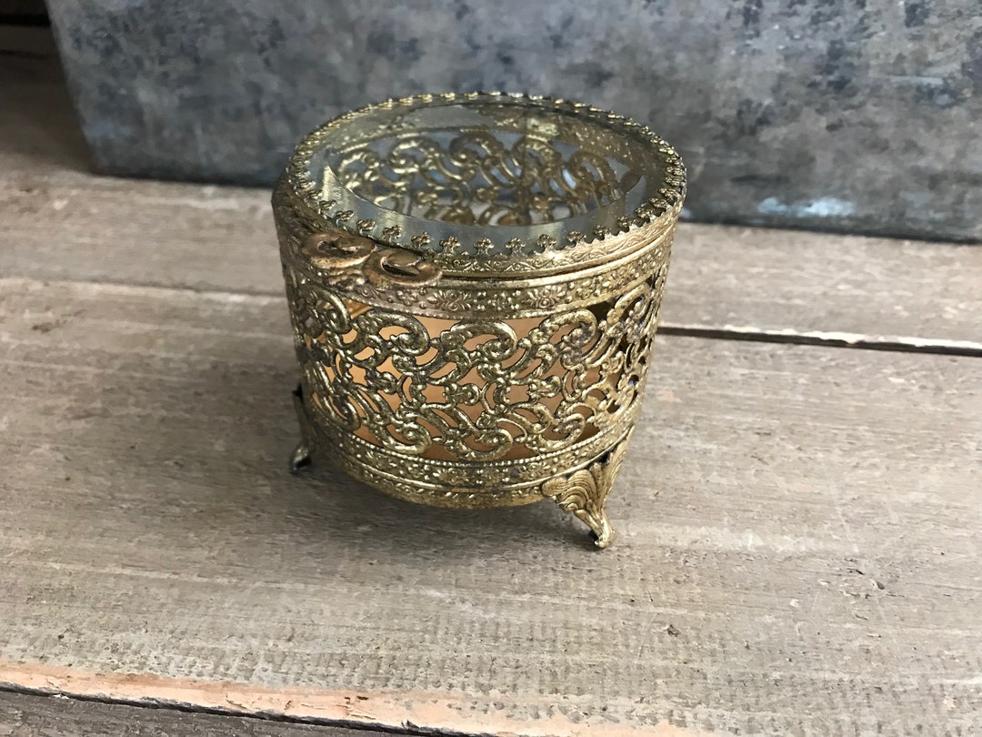 Ormolu Jewelry Casket, Display Box, Jewelry, Beveled Glass, Velvet ...