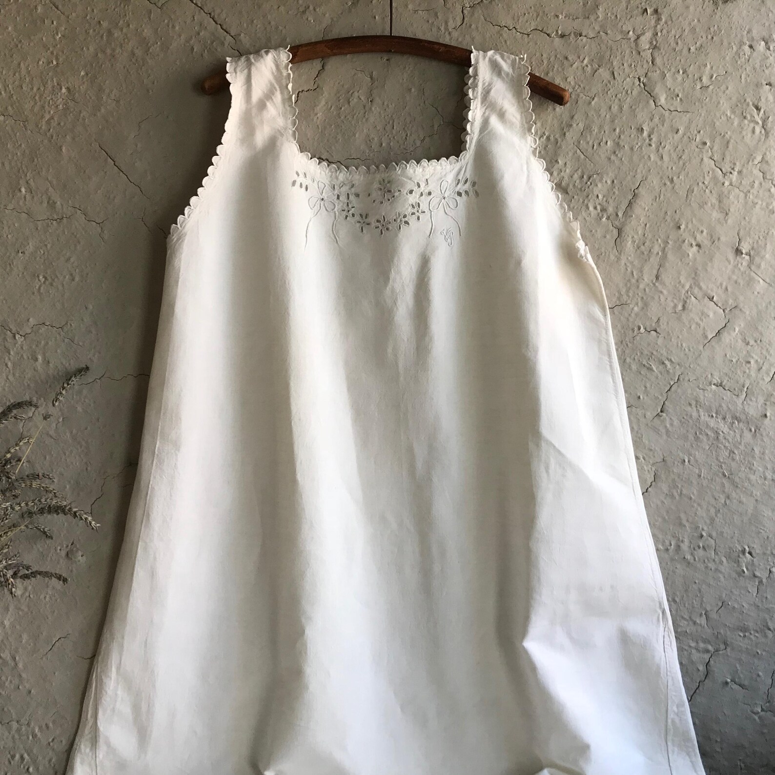 French Linen Nightgown, Floral Ribbon Bow, Embroidered Monogram ...