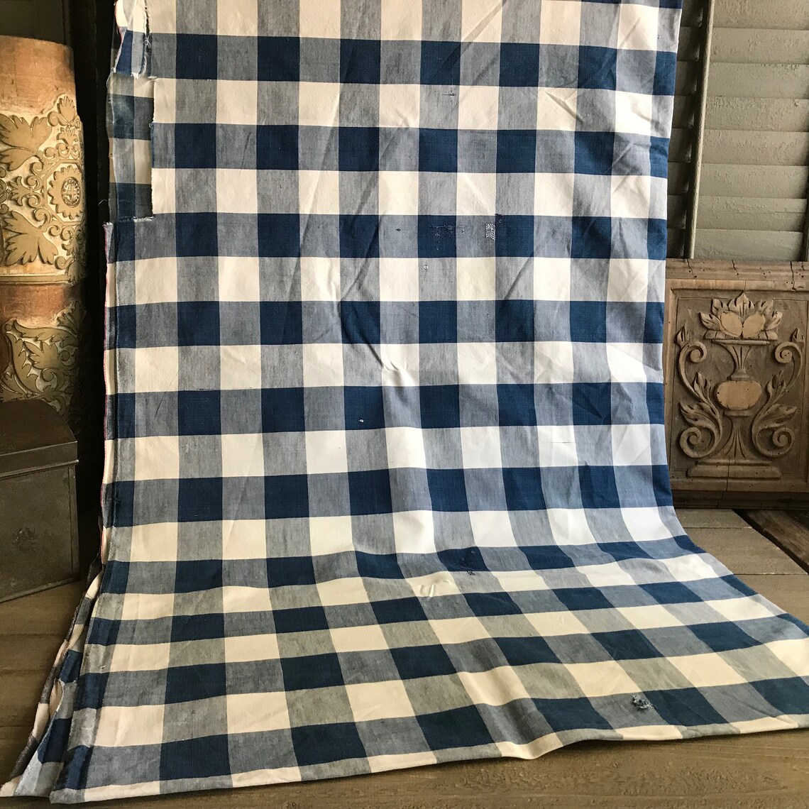 Antique French Blue Vichy Fabric Indigo Blue Check - Etsy UK