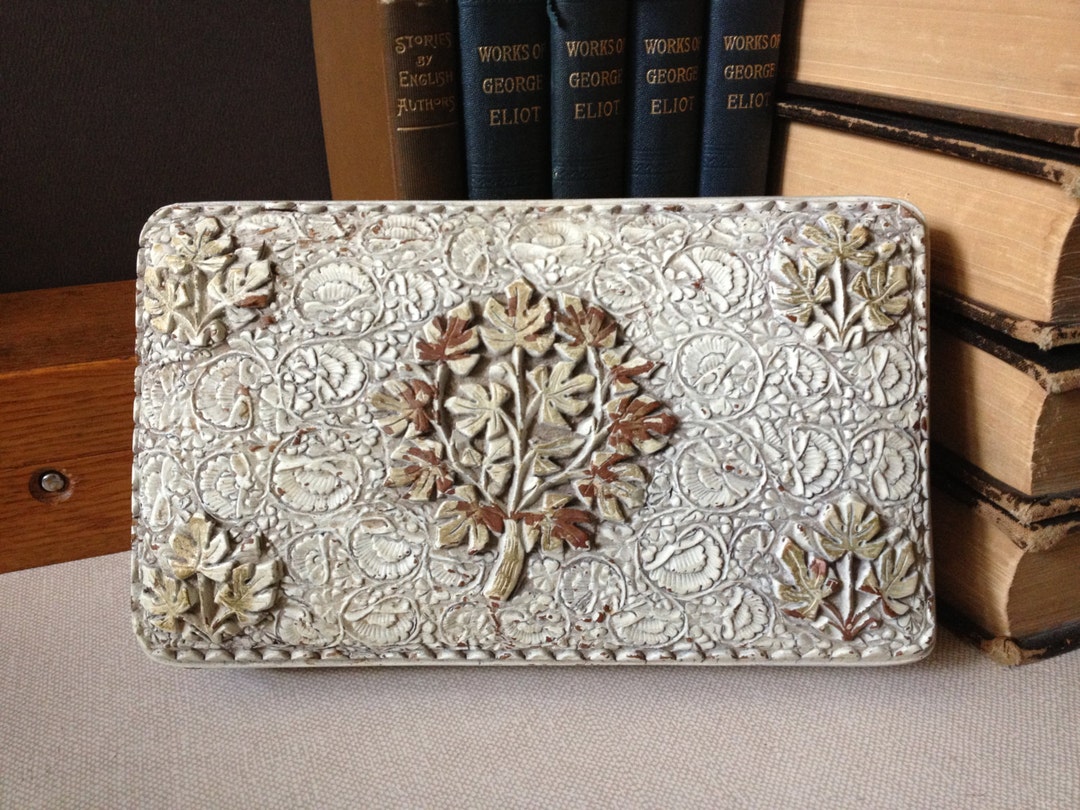 Autumn Leaves Wooden Box Carved Trinket Snuff Box Mid Century Jewelry ...