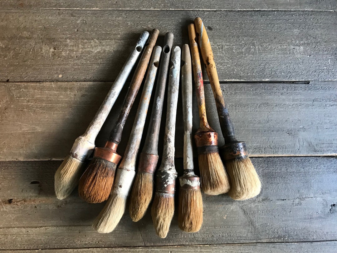 1 French Copper Paint Brush, Industrial Decor, Round Brush, Wood Handle ...