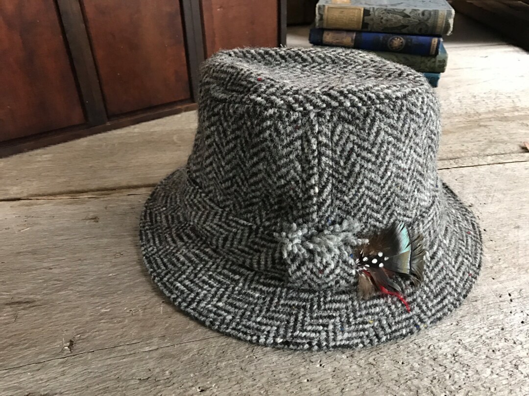 Irish Wool Herringbone Tweed Hat Country Wool Cap Feathers Hanna Hats ...