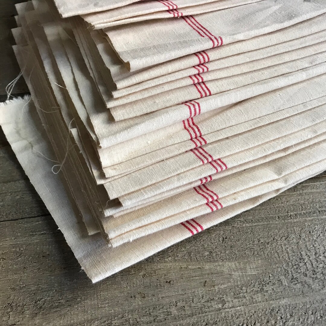 French Linen Torchon Bolt, Red Stripe, Tea Towel Fabric, Unused Bolt ...