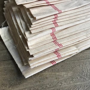 French Linen Torchon Bolt, Red Stripe, Tea Towel Fabric, Unused Bolt ...