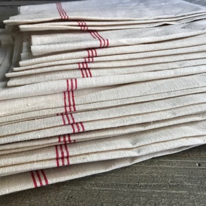 French Linen Torchon Bolt, Red Stripe, Tea Towel Fabric, Unused Bolt ...