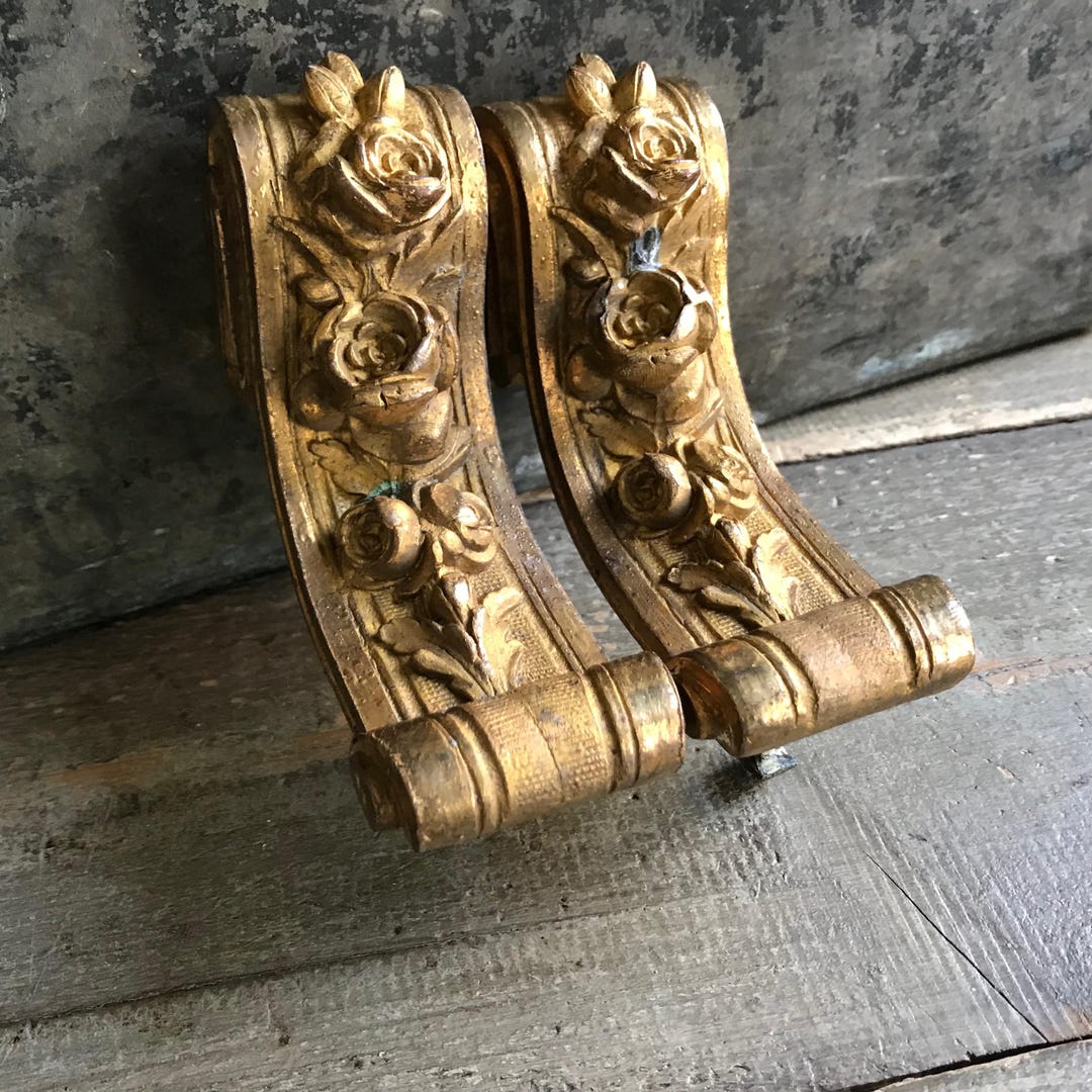Pair French Gilt Shelf Brackets, Gilded Metal, Floral Ormolu Rose ...