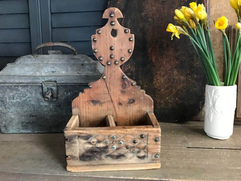 Antique Folk Art Salt Box, Rustic, Handcrafted, Wall Storage Keep ...