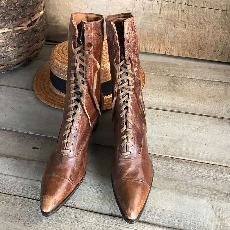 Antique Lace up Boots 1900s Edwardian Victorian Brown - Etsy Ireland