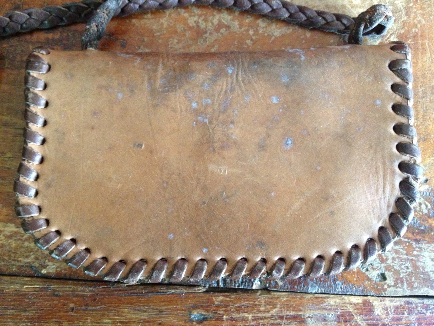 Tooled Leather Biker Pouch, Rustic Leather Wallet, Chestnut Brown ...