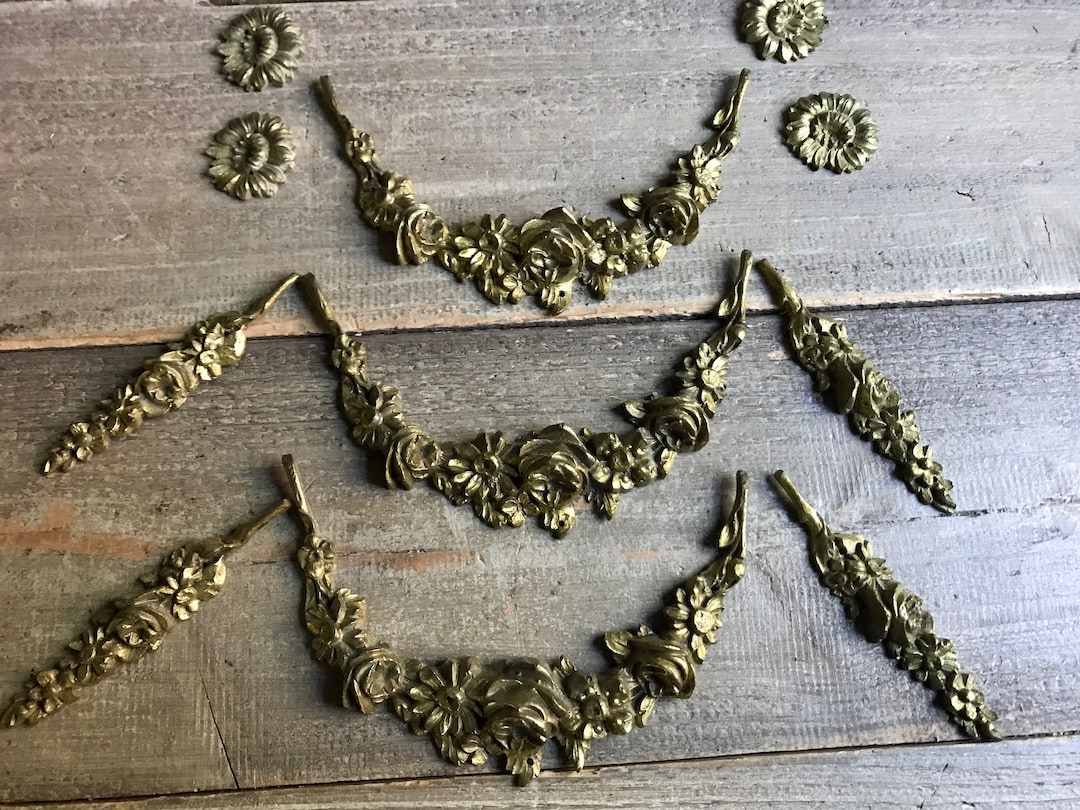 French Ormolu Floral Swag Mount Collection, Gilded, Armoire Furniture ...