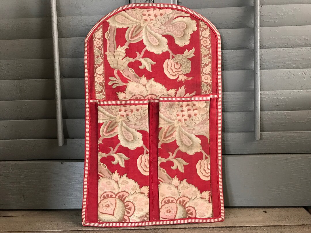 French Textile Boudoir Wall Pocket, Sewing, Shoes, Brushes, Fabric ...
